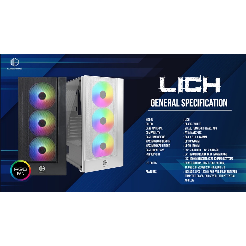 Jual CASING KOMPUTER GAMING PC CASE CUBE GAMING LICH TEMPERED GLASS ...
