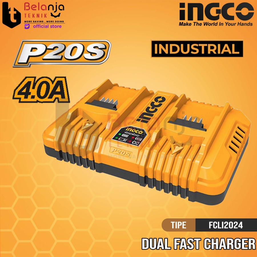 Jual Ingco Fast Intelligent Dual Charger Cordless Baterai 20V 4 AH ...