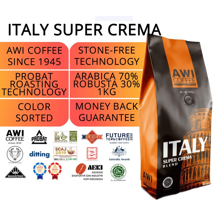 Jual TERLARIS Awi Coffee Kopi Italy Super Crema Blend 1kg Roasted Bean ...