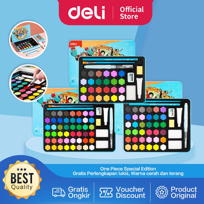 Jual Deli Watercolor Painting Set Cat Air Padat One Piece Gratis ...