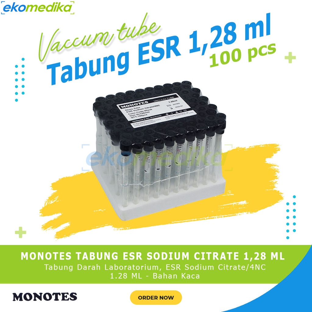 Jual Tabung ESR Tube 1,28 ml | MONOTES Glass Tube ESR Sodium Citrate ...