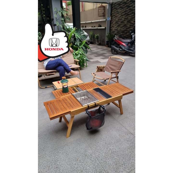 Jual Meja Camping Sliding Dengan Sekat Pemisah Kompor dan Grill Kayu ...