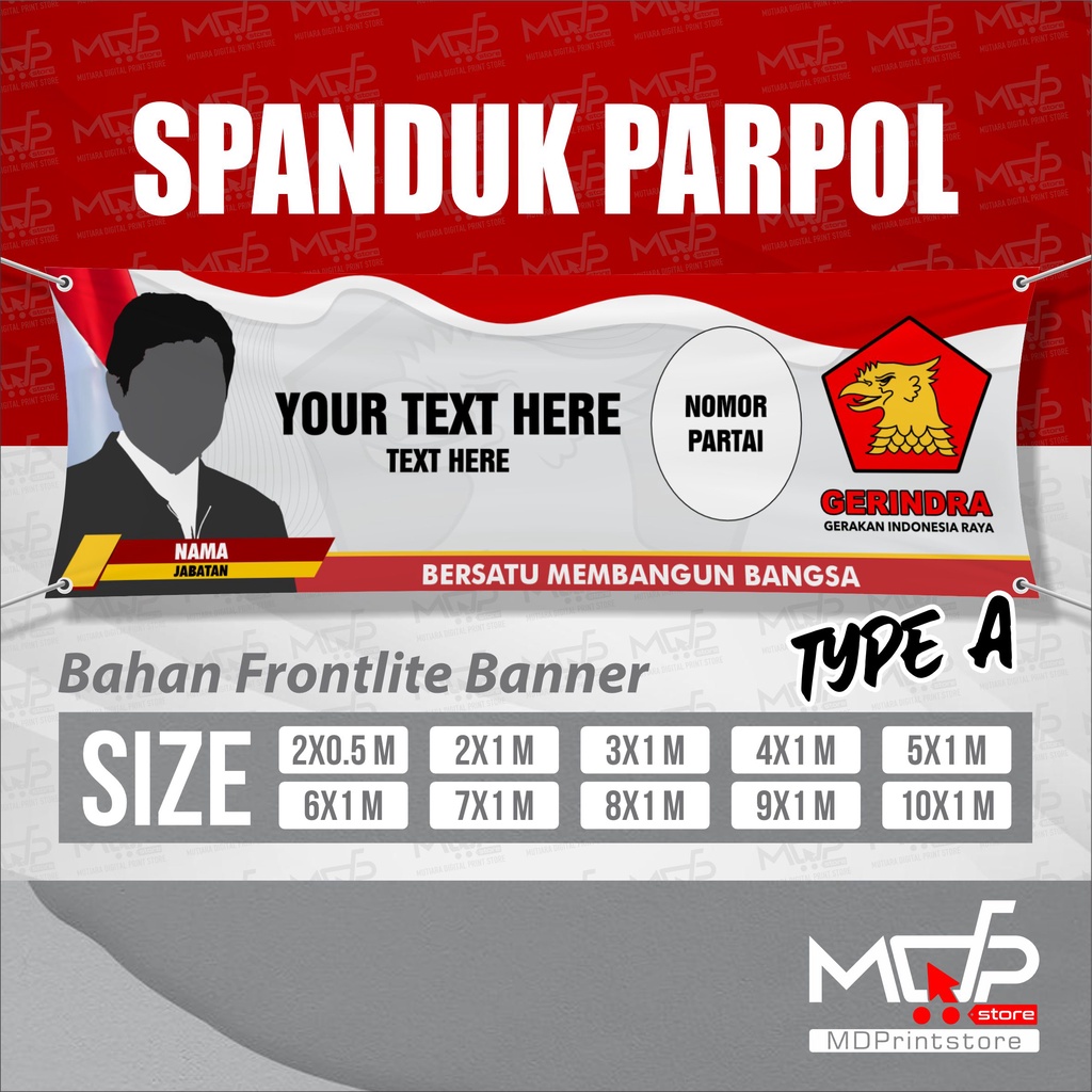 Jual SPANDUK 8X1 BANNER PARPOL PARTAI POLITIK KAMPANYE PEMILU GERINDRA ...