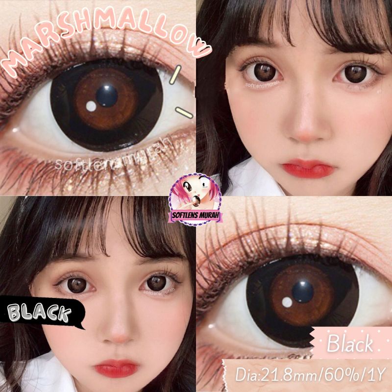 Jual Marshmallow Black softlens hitam 21.8MM 60% 1 year softlens korea ...