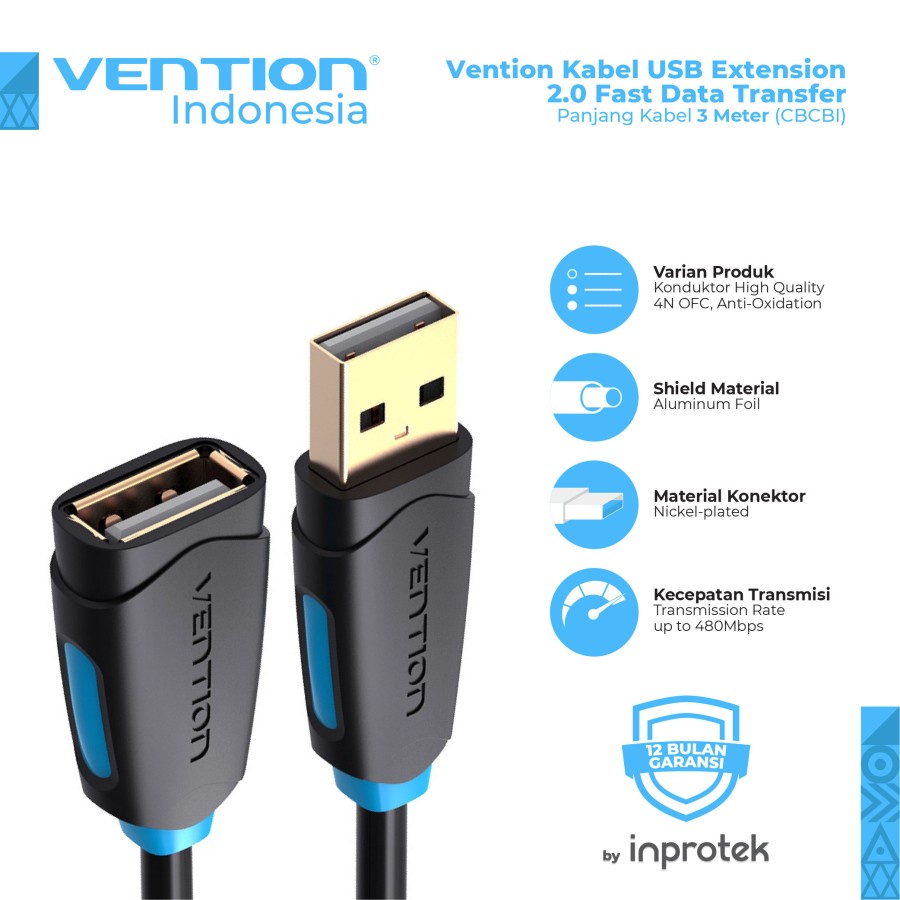 Jual Vention Kabel USB Extension 2.0 3M (CBCBI) | Shopee Indonesia