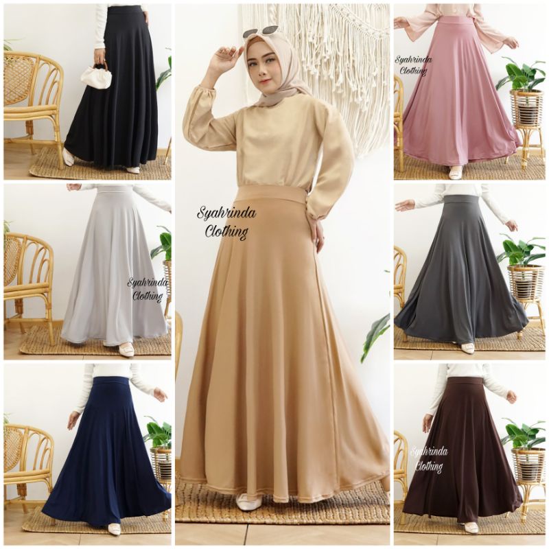 Jual Rok Polos Panjang Skirt Lebar Wanita Jescourt Jersey Premium ...