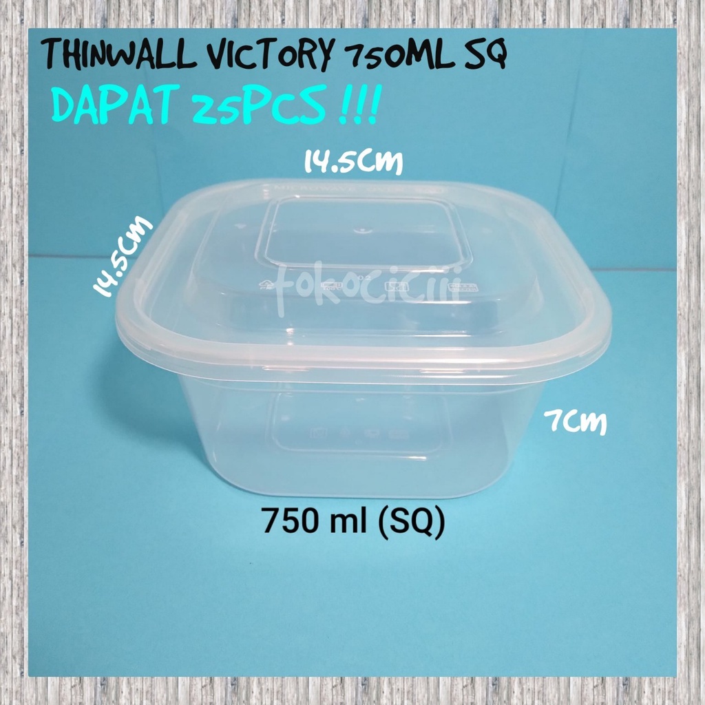 Jual Thinwall food container 750ml kotak SQ/Cup salad/Cup puding/Dessert box/ Tempat penyimpanan ...