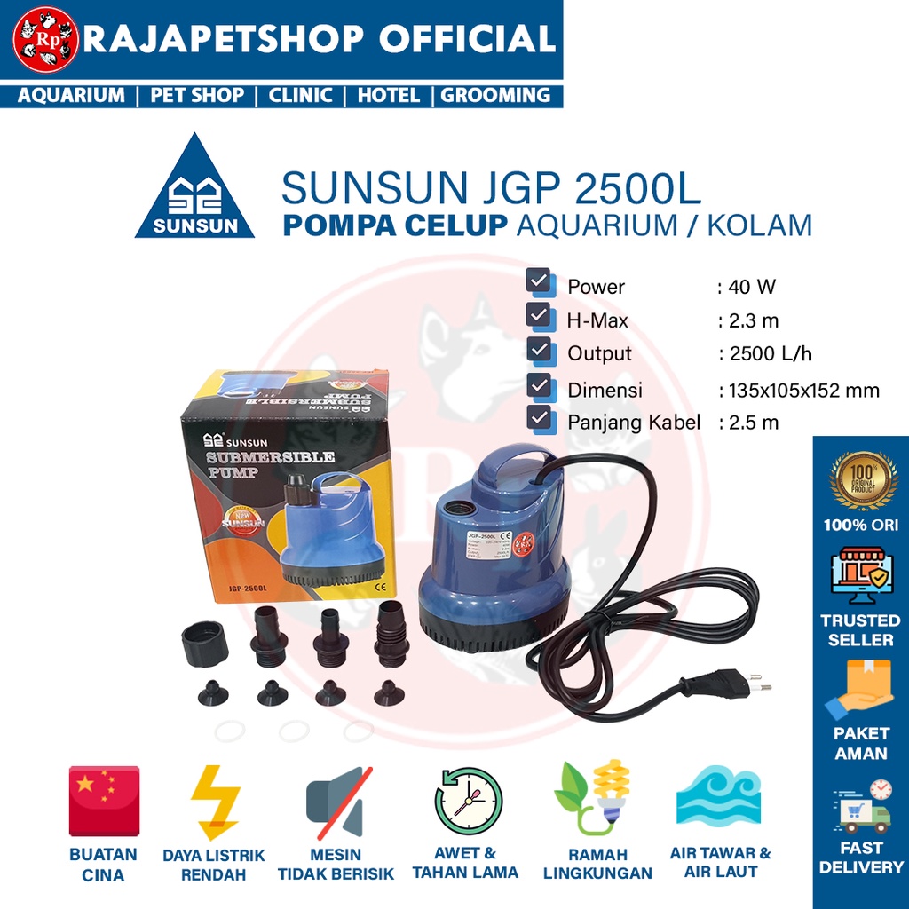 Jual ( ORIGINAL ) SUNSUN JGP 2500 L SUBMERSIBLE WATER PUMP KOLAM ...