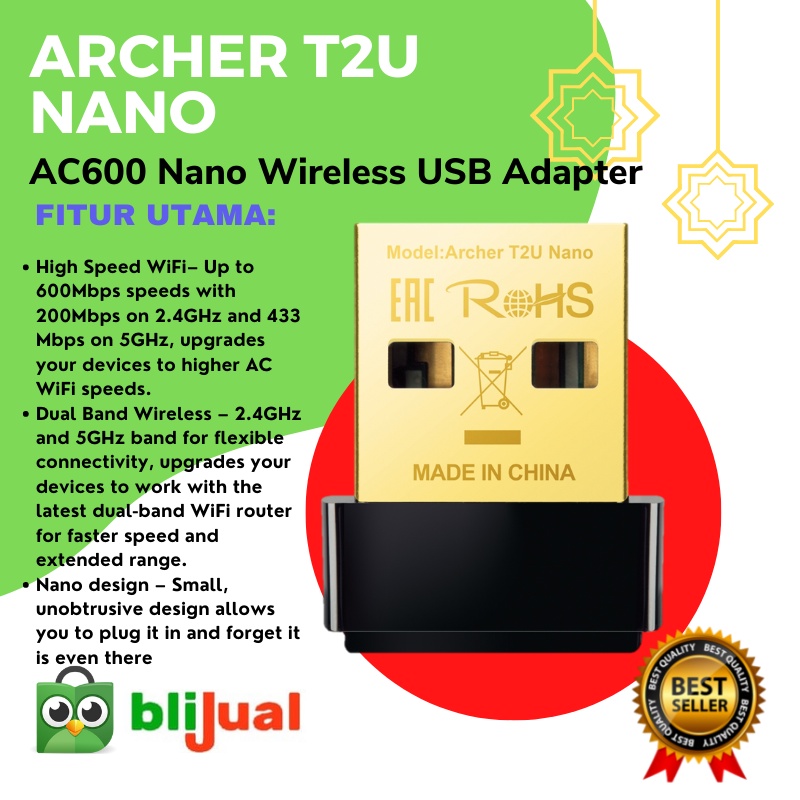 Jual TP Link Archer T2U Nano AC600 Nano Wireless USB Adapter | Shopee ...