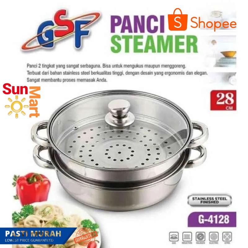 Jual Panci Steamer 2 Susun GSF 4128 Panci Kukus GSF Tutup Kaca Stainless Steel | Shopee Indonesia