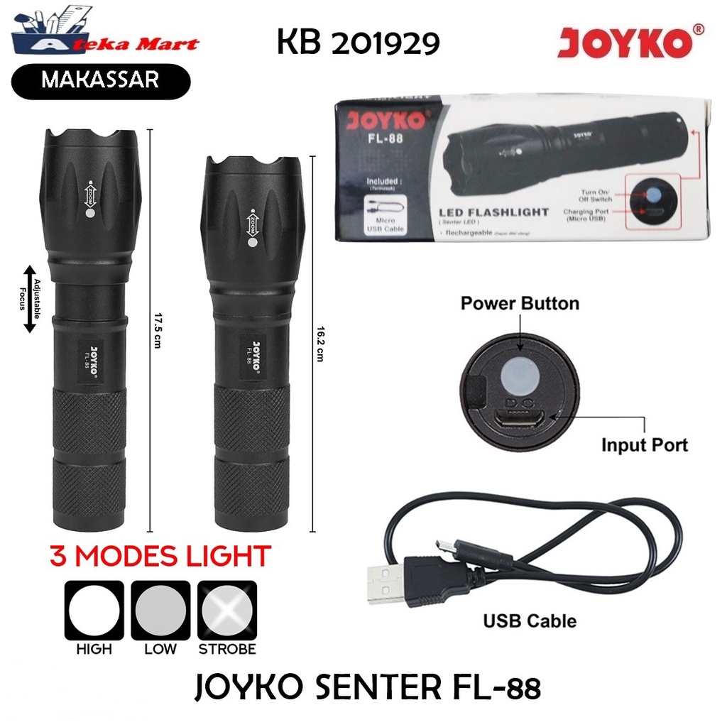 Jual JOYKO SENTER LED ISI ULANG FL-88 FLASHLIGHT | Shopee Indonesia