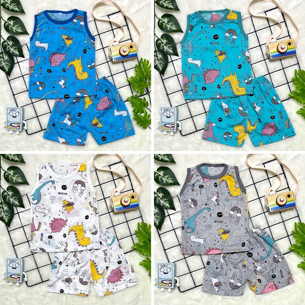 Jual RAINBOW - SETELAN SINGLET ANAK UNISEX COWOK / CEWEK 1-5 TAHUN UNICORN DINO SINGLET ...