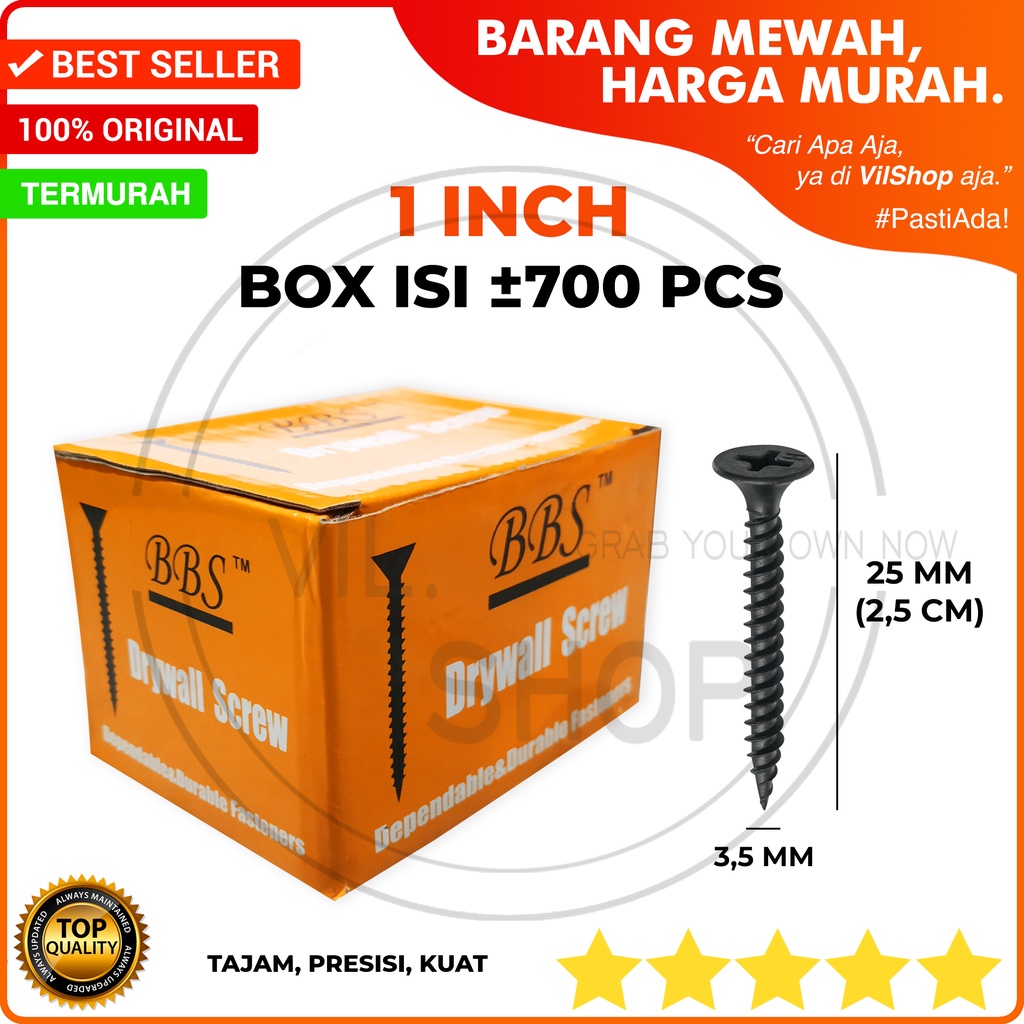 Jual SKRUP GYPSUM RUNCING 1 INCH 1 KOTAK BOX DRYWALL SCREW SEKRUP ...