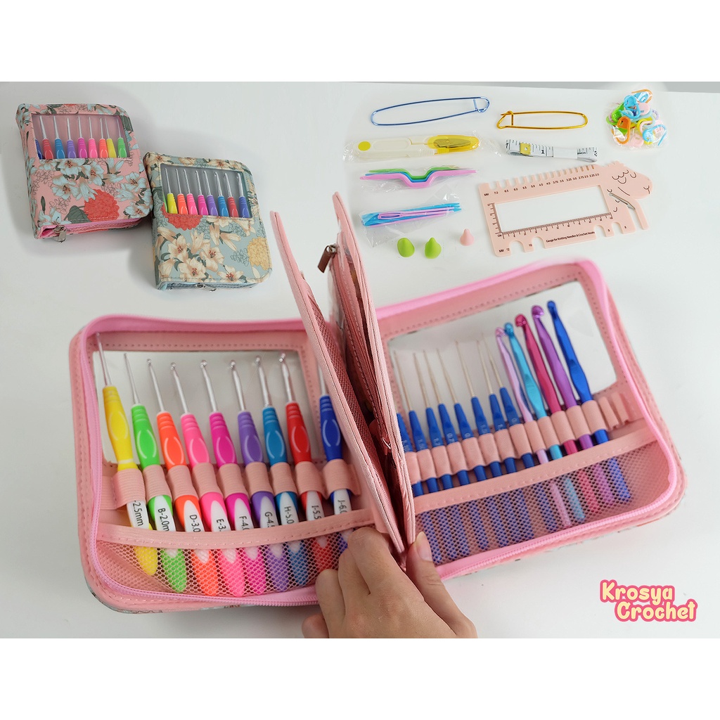 Jual Hakpen Set Hook Hardcase (Jarum & Alat Rajut Crochet) Tas Floral ...
