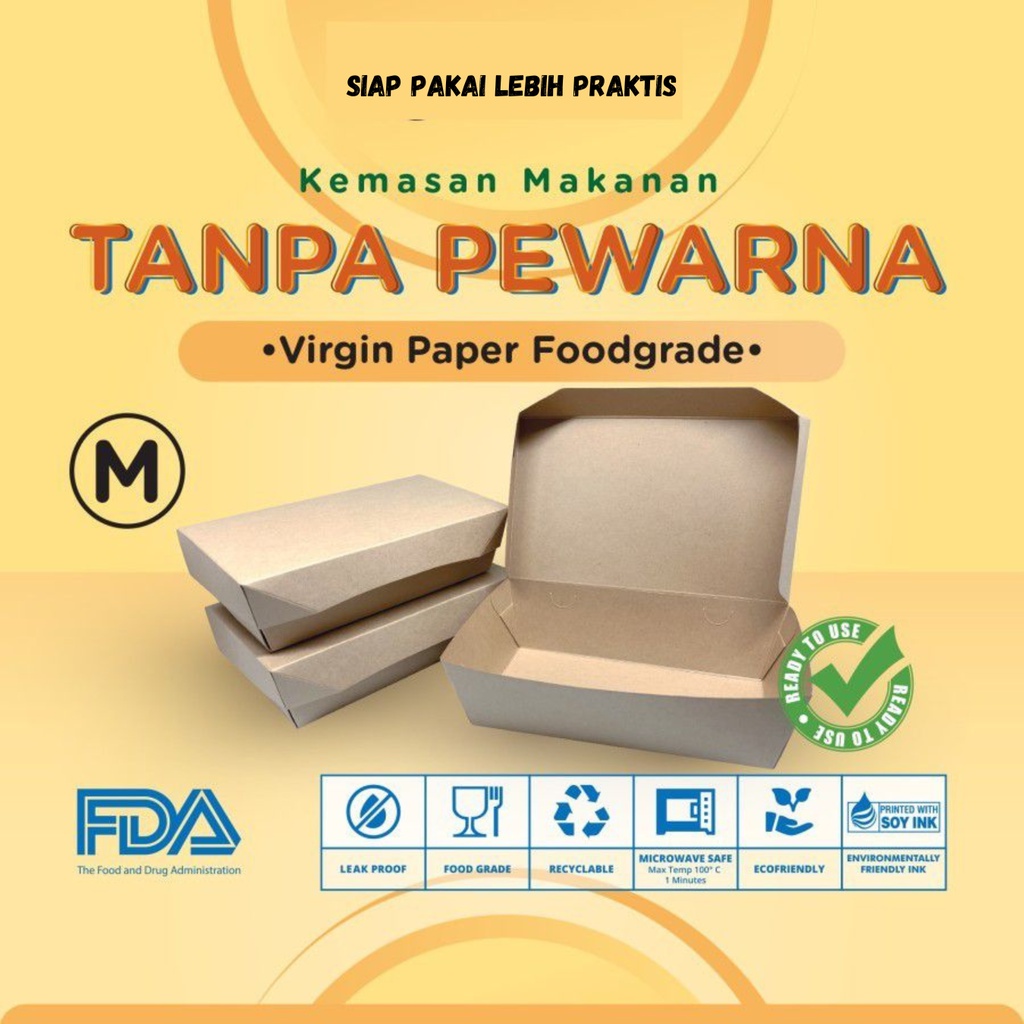 Jual Paper Lunch Box Ukuran M FoodGrade Bahan PREMIUM Natural Paper ...