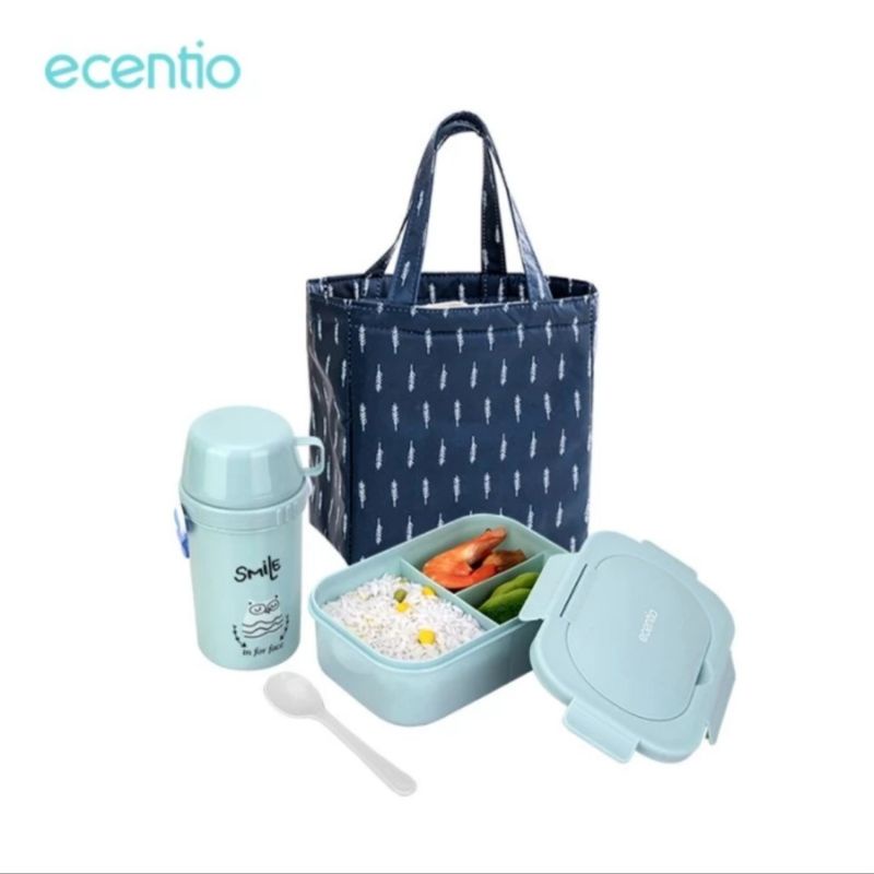 Jual Ecentio Lunch Box / Kotak simpan makanan anak 650ml + 450ml + Tas ...