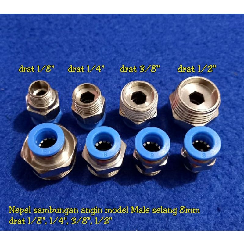 Jual Fitting pneumatic / sambungan selang angin 8mm Model Male Lurus drat 1/8 , 1/4 , 3/8 , 1/2 ...