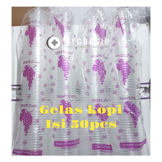 Jual DY ~ GELAS PLASTIK KOPI AQUA ES BENING 220ml MEREK GRAPE ANGGUR ...