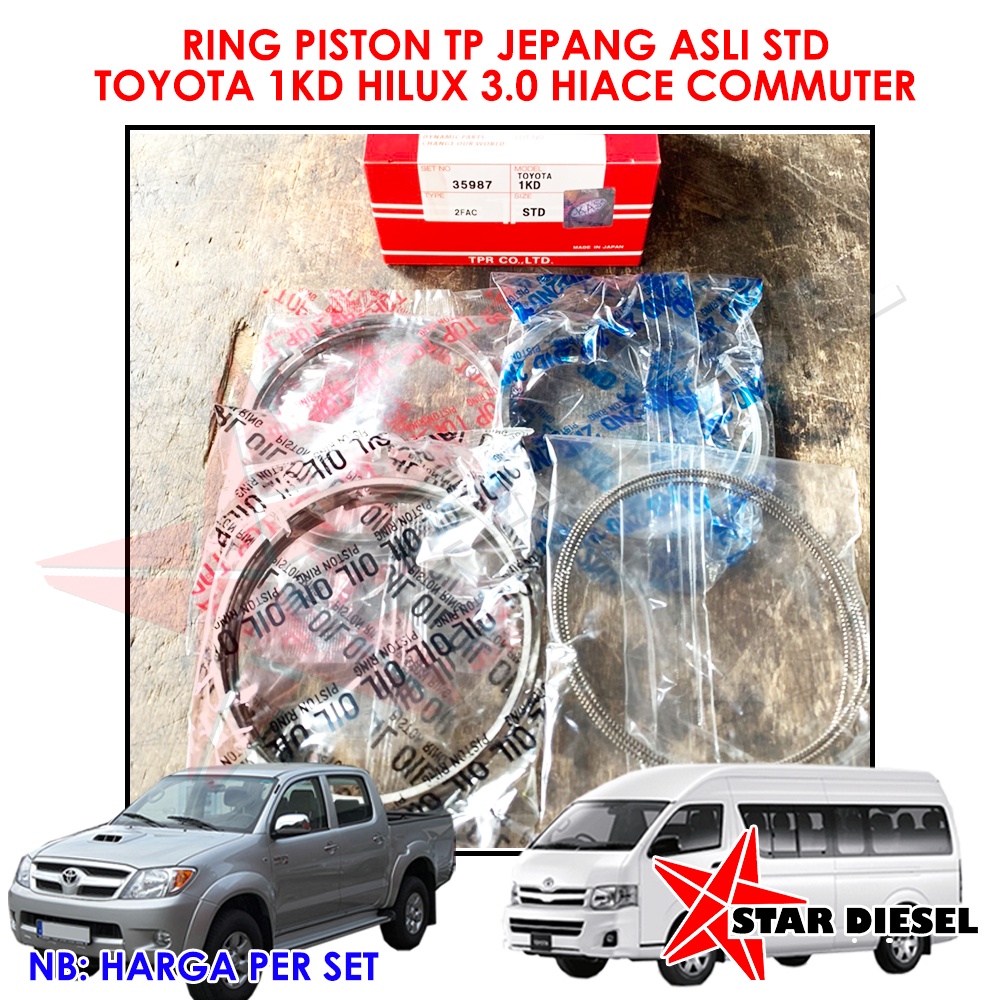 Jual RING PISTON TP JEPANG ASLI STD TOYOTA 1KD HILUX 3.0 RING PISTON ...