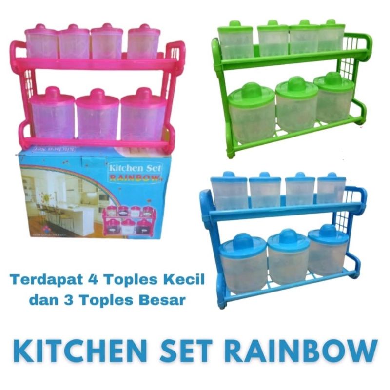 Jual Rak Tempat Bumbu Kitchen Set RAINBOW Isi 7 Doremi Tempat Bumbu ...