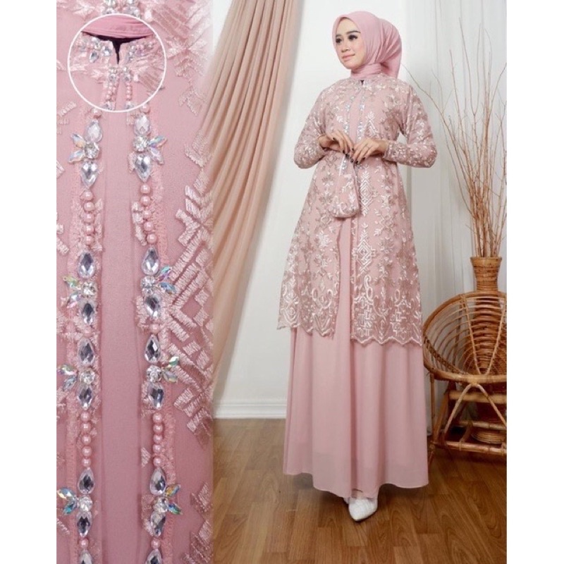 Jual (COD) New Yasmin Dress Tille Mix Ceruty Premium Kombinasi Payet ...