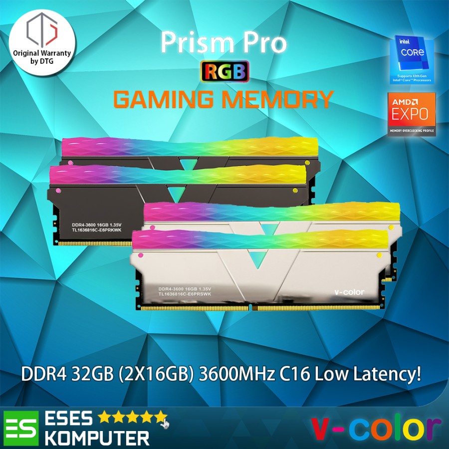 Jual RAM v-color DDR4 PRISM PRO RGB 32GB (2x16GB) 3600MHz CL16 LOW LATENCY | Shopee Indonesia