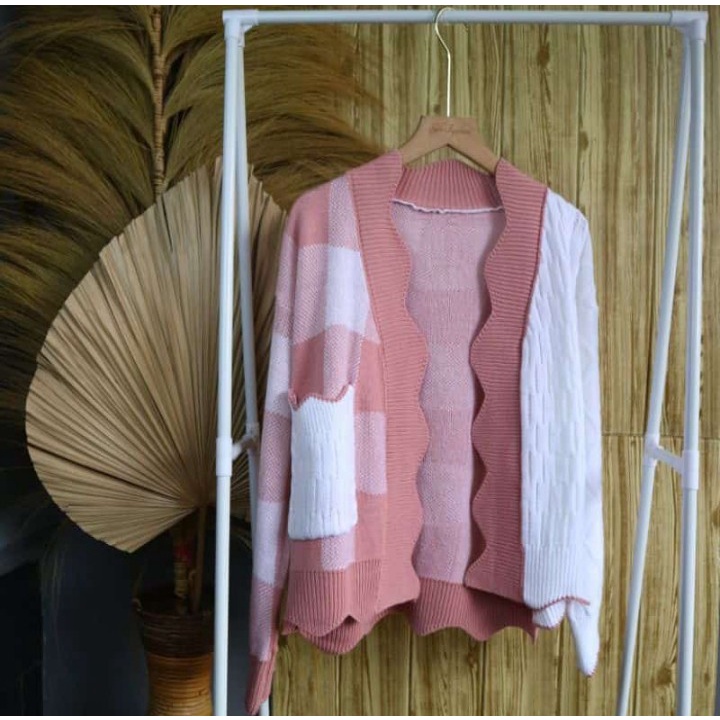 Jual Cardigan Outer Rajut Wanita Cable Mix Square Kotak Kombinasi 2 ...