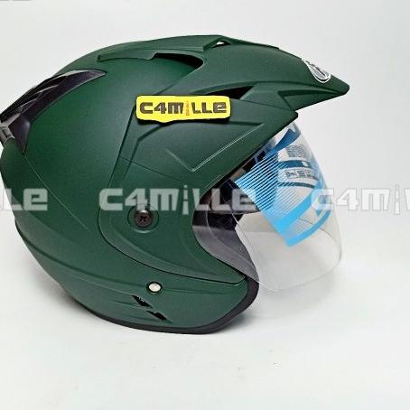 Jual HELM DUKE SOLID HIJAU ARMY DOFF DOUBLE VISOR HALF FACE MURAH SNI ...