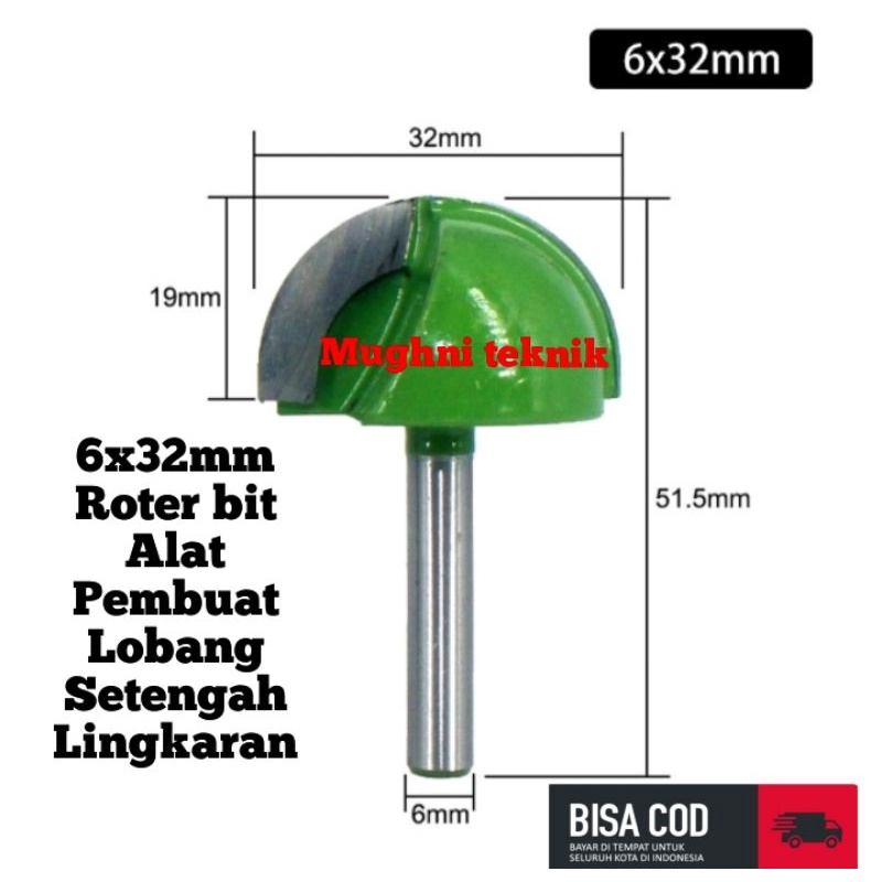 Jual 6x32mm pisau roter bit router BITS mata profil pembuat lobang ...