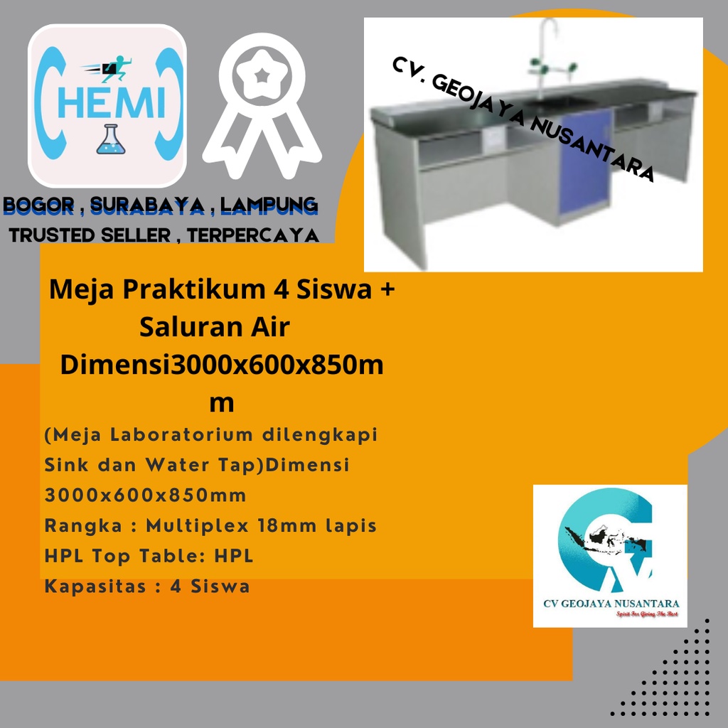 Jual Meja Praktikum 4 Siswa + Saluran Air (Meja Laboratorium dilengkapi ...