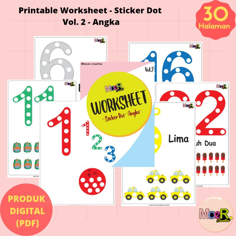 Jual Printable Worksheet Sticker Dot Vol.2 Angka (File PDF) usia 2,3,4 ...
