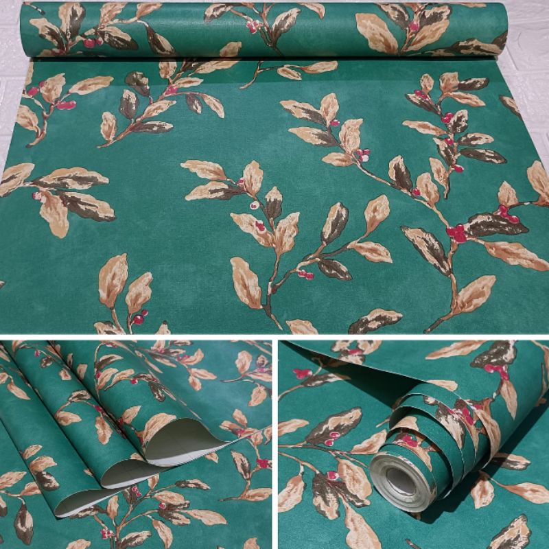 Jual Wallpaper Sticker Dinding Dasar Hijau Motif Daun Kekinian Terjangkau Minimalis Modern Ruang ...