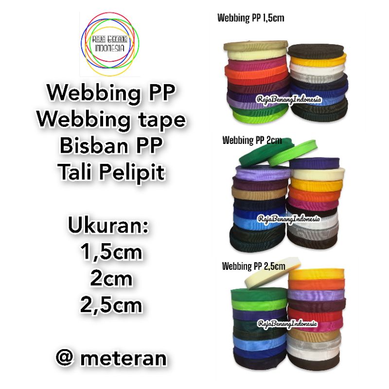 Jual Tali webbing PP warna /Bisban PP uk.1,5cm/2cm/2,5cm @ meteran ...