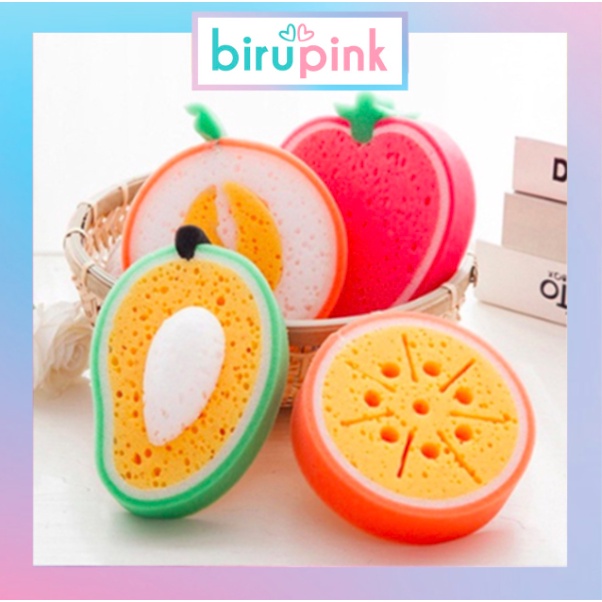 Jual BiruPink Spons Cuci Piring Tebal Motif Anika Buah Sponge Piring ...