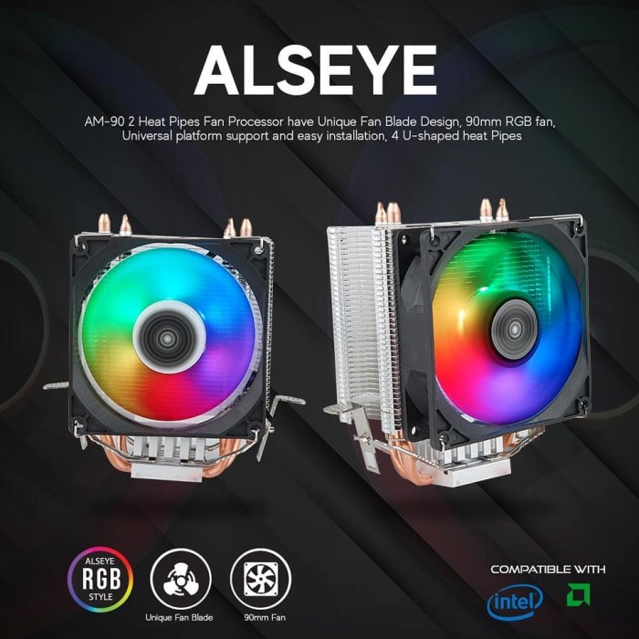Jual Alseye AM90 Fan Processor / Cpu Cooler Gaming Heatsink 4 Pipe RGB ...