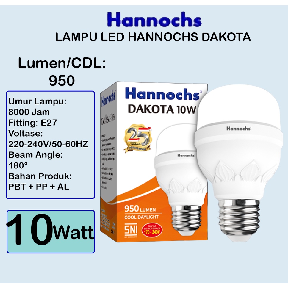 Jual Hannochs Dakota Lampu Led Light Bohlam Bulb Tabung 10w 10 Watt Cahaya Putih Kamar Tidur ...