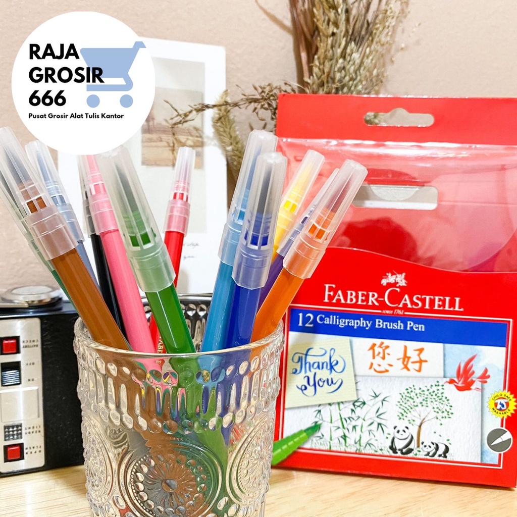 Jual calligraphy brush pen FABER CASTELL isi 12 temrurah COD kuas set ...