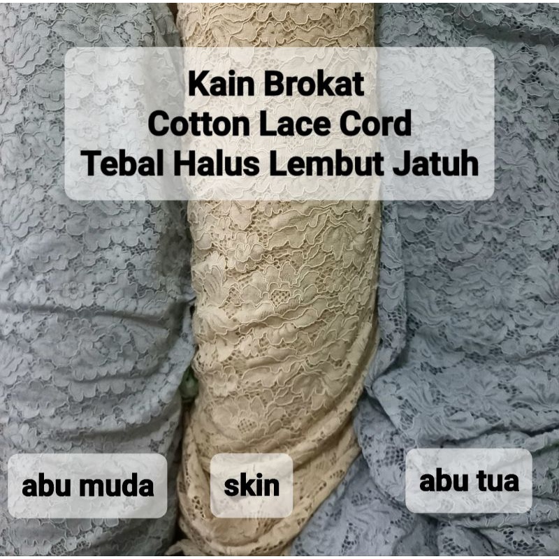 Jual Kain Brokat bruklat broklat COTTON LACE CORD FULL KATUN ABU MUDA ...