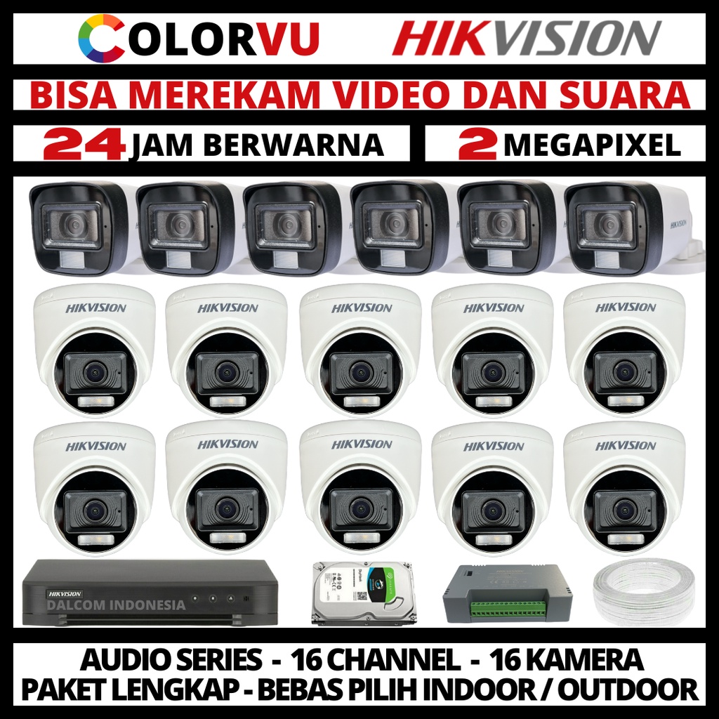 Jual PAKET CCTV HIKVISION COLORVU 2MP 16 CHANNEL 16 KAMERA COLORFUL ...