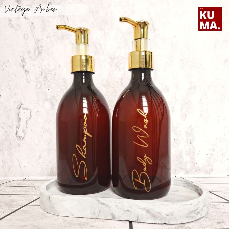 Jual Vintage Amber Botol Pump 300ml Refill Aesthetic Botol Sabun ...