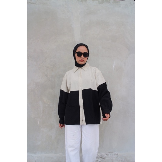 Jual Sunny oversize twotone shirt/kemeja oversize dua warna/kemeja ...