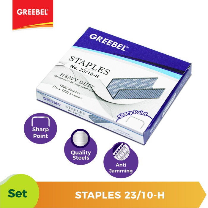 Jual Staples Isi Stapler Greebel No. 23/10-H per-pack isi 10x100 ...