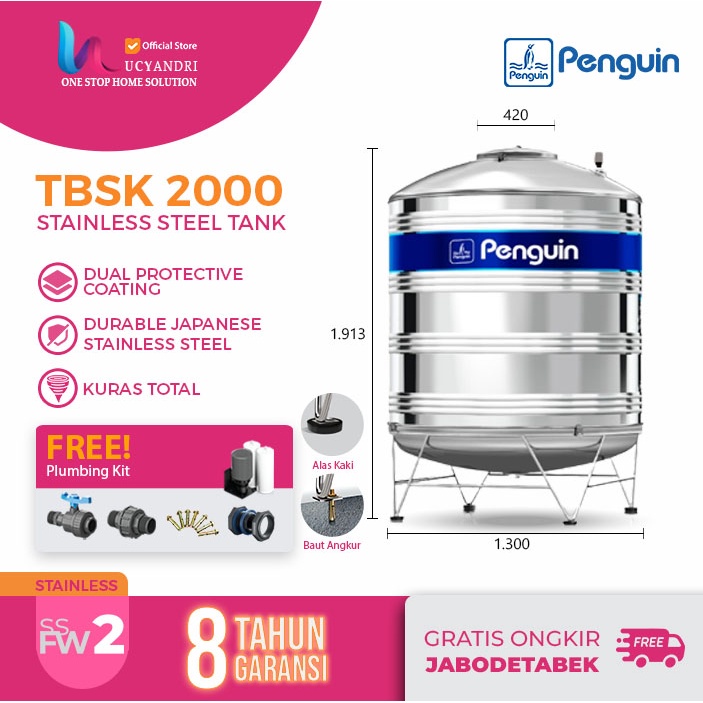 Jual Tangki Air Stainless PENGUIN TBSK 2000 Tandon Toren Original Asli ...