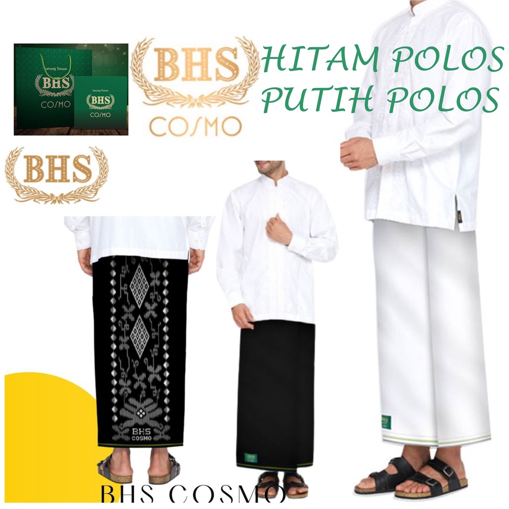 Jual Sarung BHS COSMO GOLD hitam Polos dan Putih Polos | Shopee Indonesia