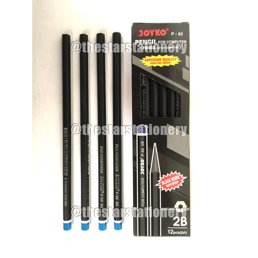Jual (1 Pack isi 12 Pcs) Pensil Joyko 2B P-92 Black Wood / Pensil Joyko P-92 2B (1 Pack isi 12 ...