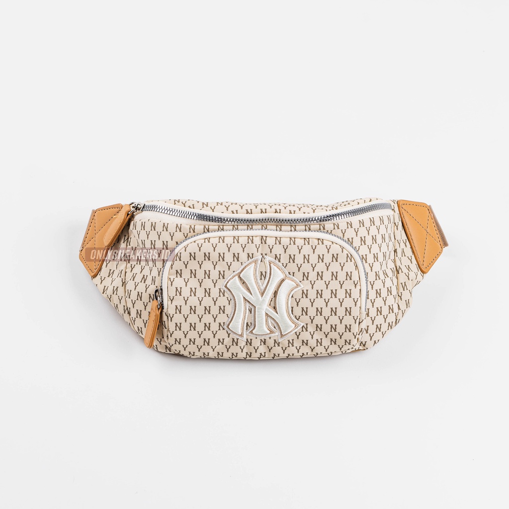 Jual MLB MONOGRAM HIP SACK BELT WHITE LOGO BEIGE WAIST | Shopee Indonesia