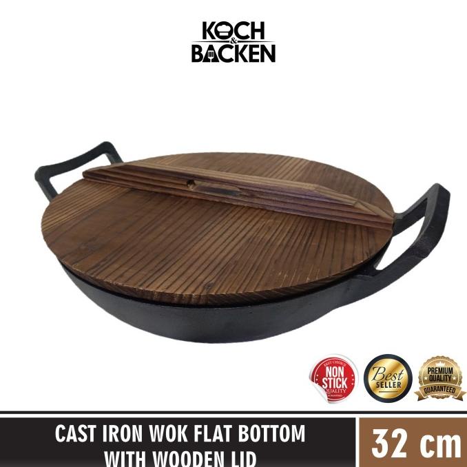 Jual KOCH&BACKEN Cast Iron Wok Flatt Bottom 32cm - Wajan Anti Lengket ...