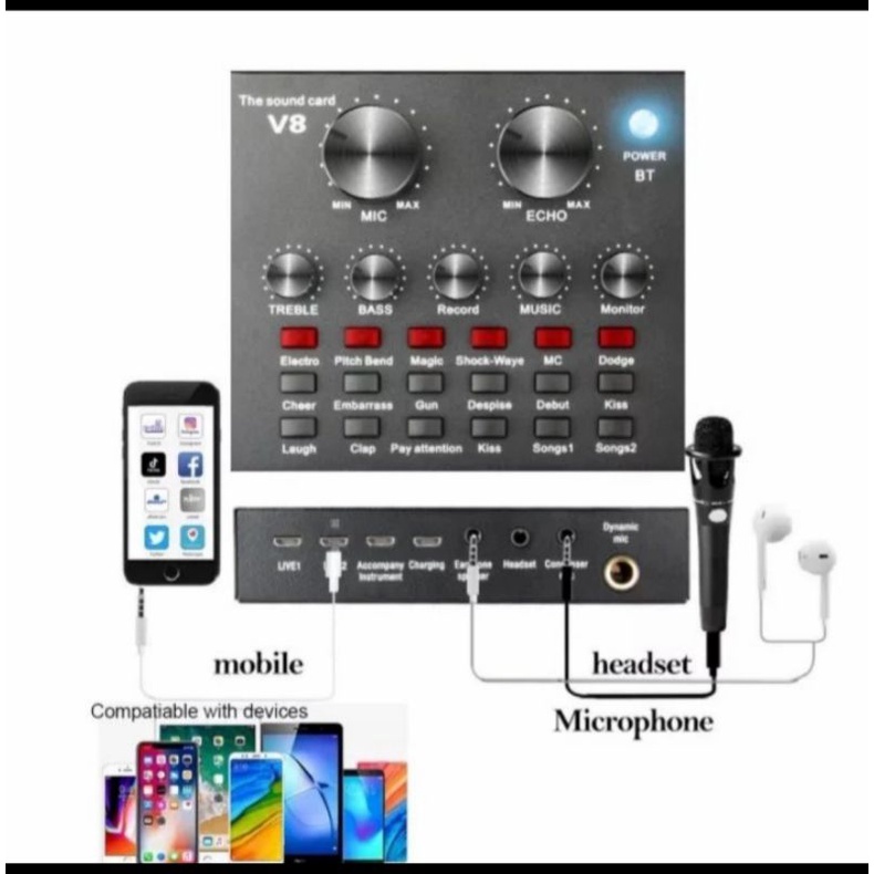 Jual sound card V8 bluetooth live streaming broadcast audio external ...