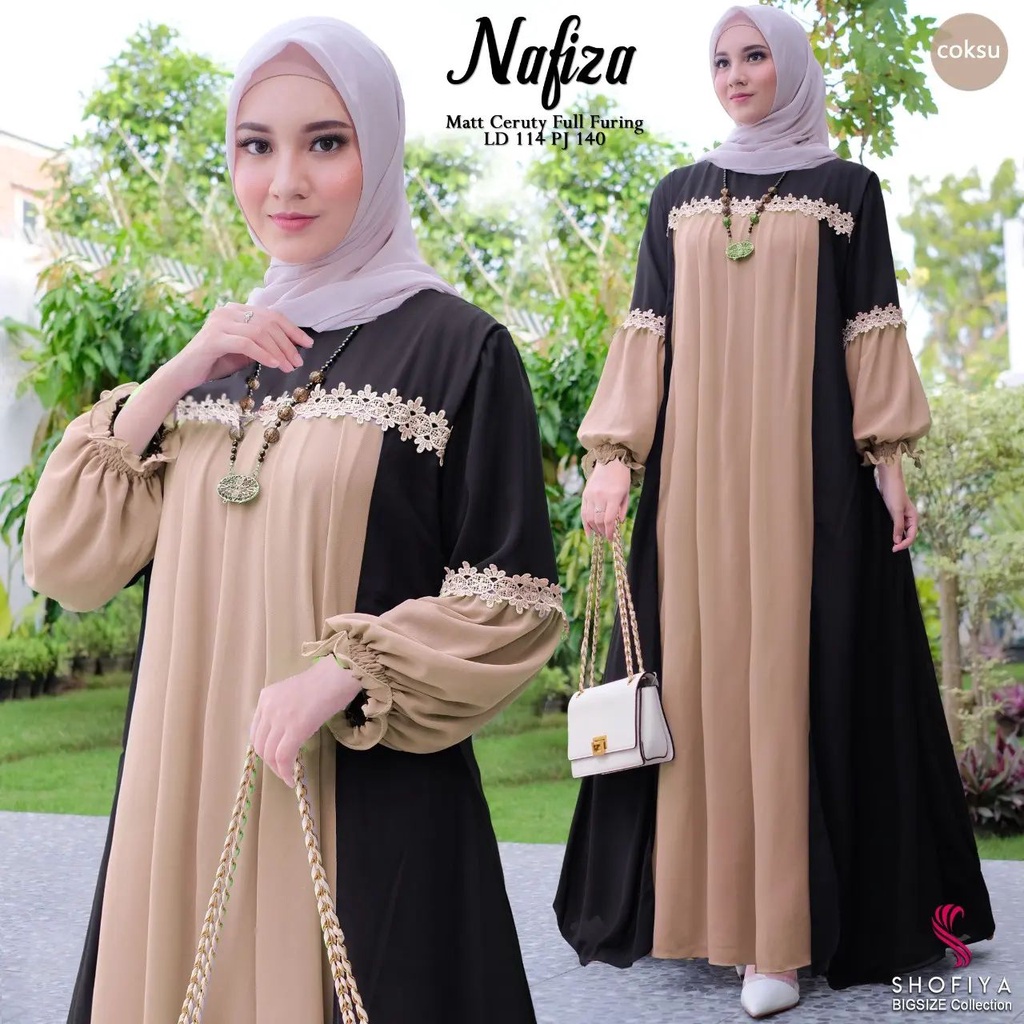 Jual Gamis Ceruty Nafiza Ukuran Jumbo M L XL XXL 3XL 4XL 5XL | Shopee Indonesia