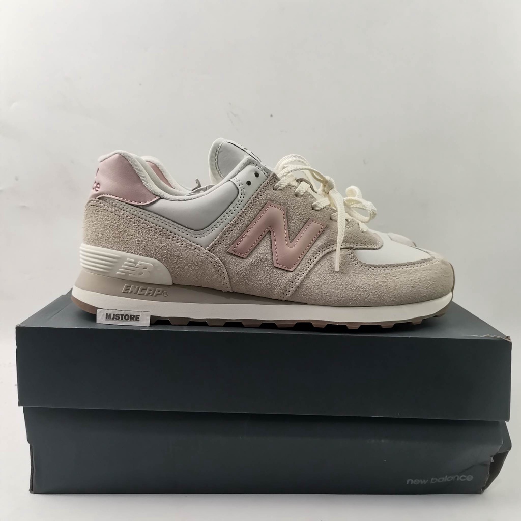 Jual Sepatu New Balance 574 Unisex Sneakers - White with Pink | Shopee ...